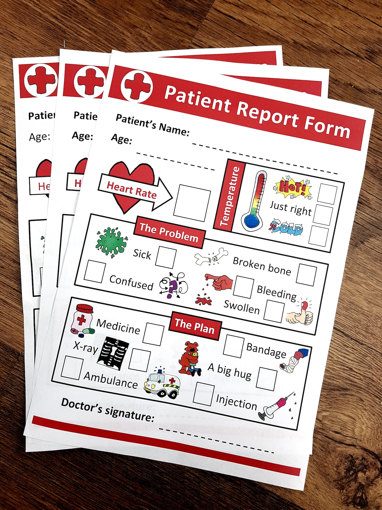 Patient Report Form and Set of 6 X-rays Kids Toy for Doctors and Nurses ...