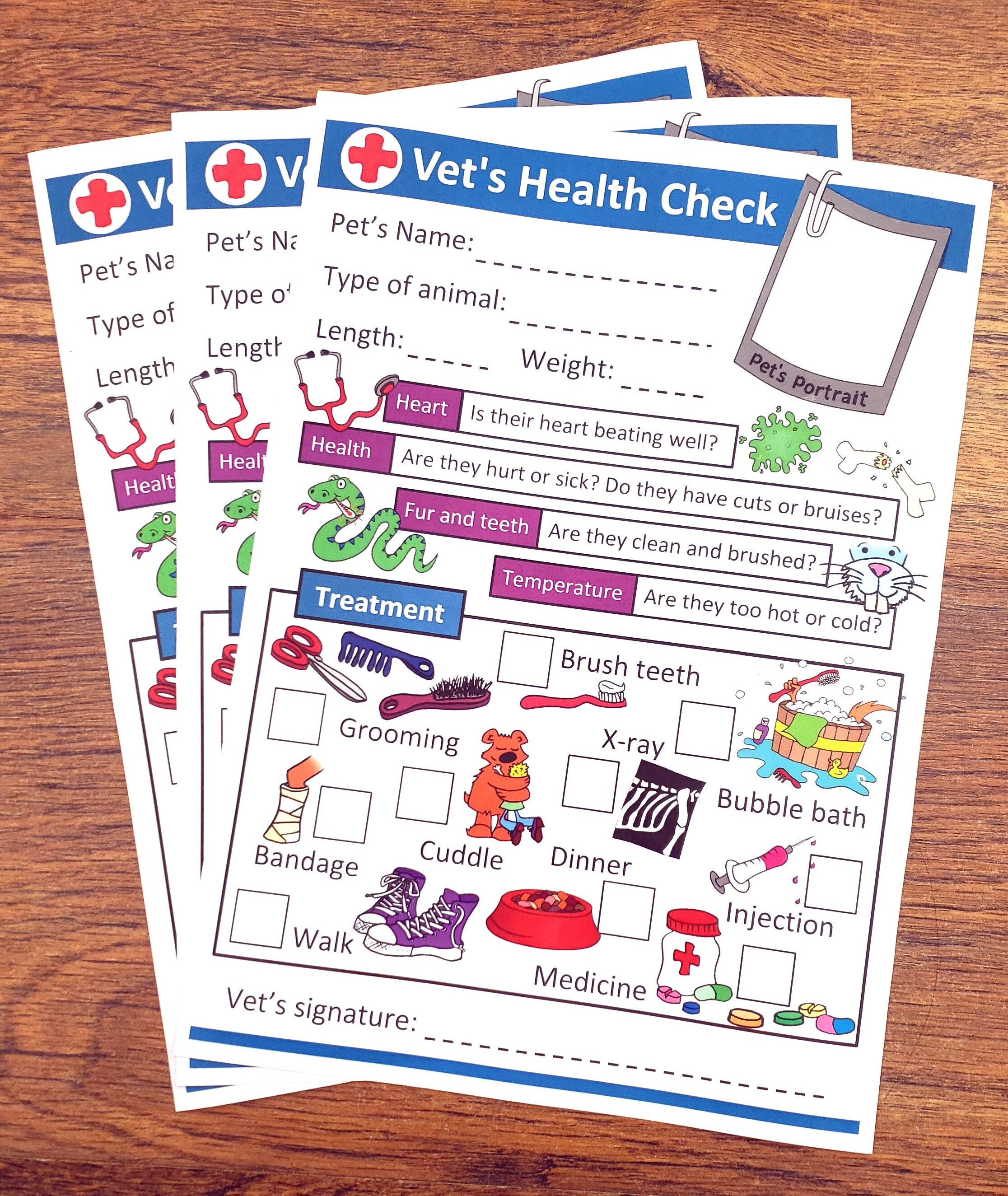 Vet's Health Check up Form and Unicorn Care Form Double PDF Printable ...