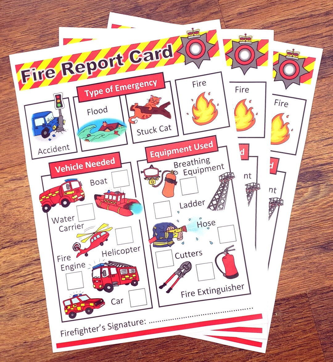 Firefighter Report Form for Kids, Great Accessory for Toy Fireman Kit ...
