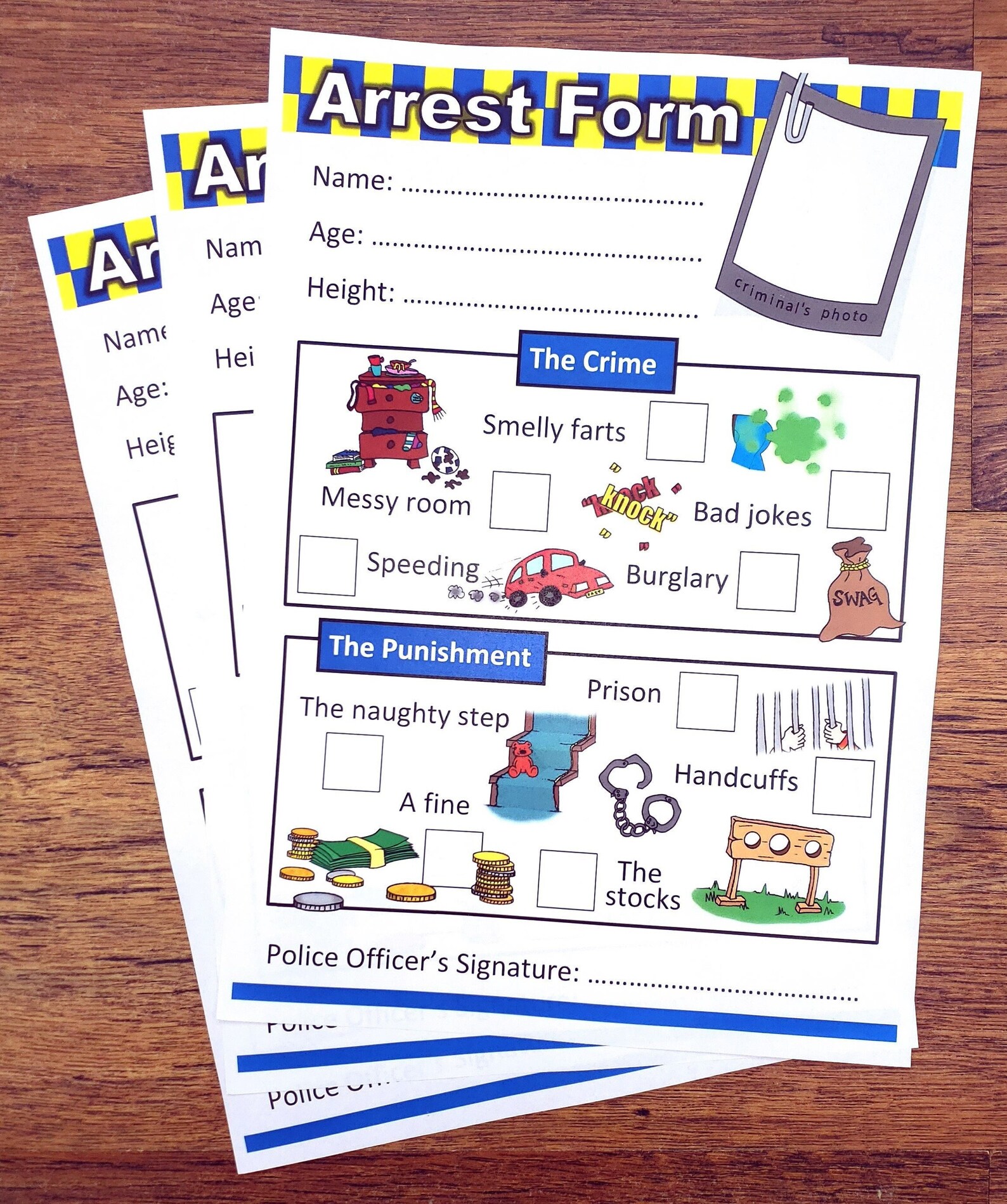 Police Arrest Form for Kids Playing Cops and Robbers. PDF Instant ...