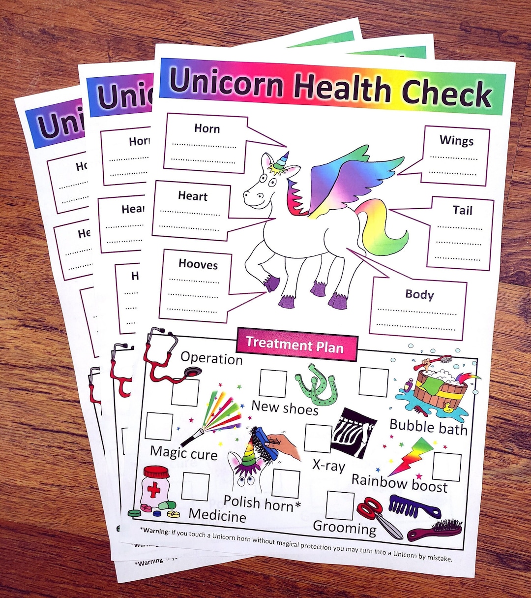 Unicorn Health Check Form for Kids Who Love Caring for Magical Animals ...