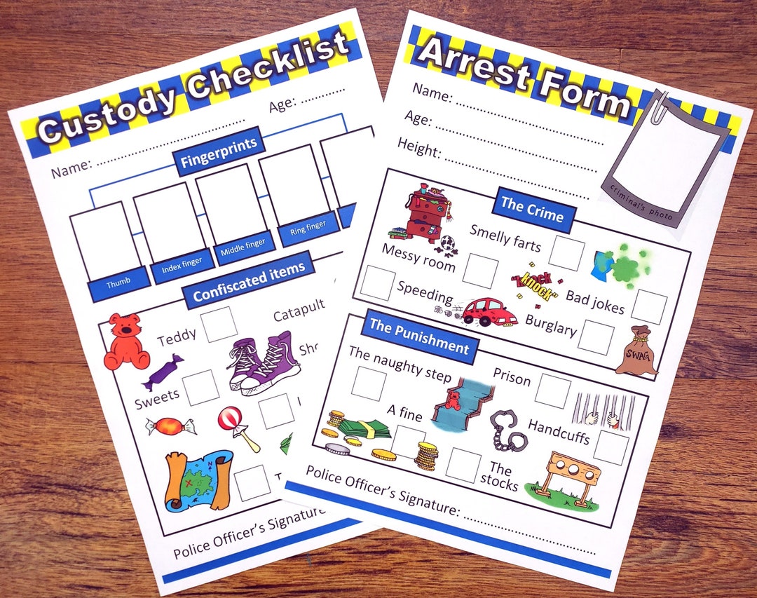 Police Arrest and Fingerprint Worksheet for Cops and Robbers Role Play ...