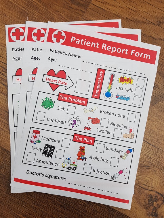 Doctors and Nurses pretend play Patient Report Form for | Etsy