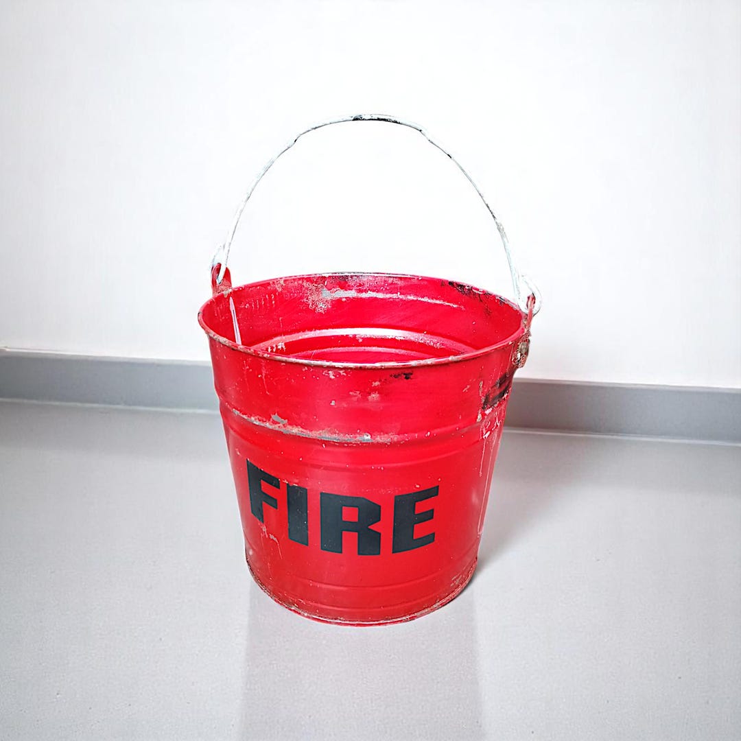 Vintage Red Fire Bucket Dover Metal Pail From New York Industrial Decor ...