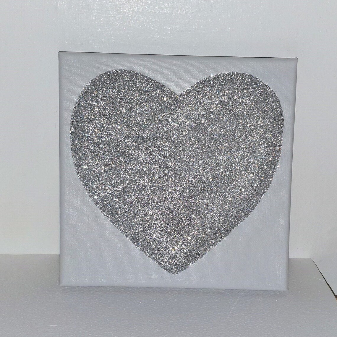 Grey & Silver Glitter Sparkly Love Heart Canvas Wall Art - Etsy