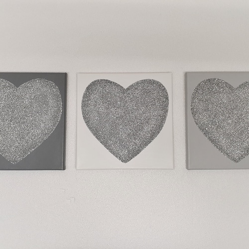 Grey & Silver Glitter Sparkly Love Heart Canvas Wall Art - Etsy