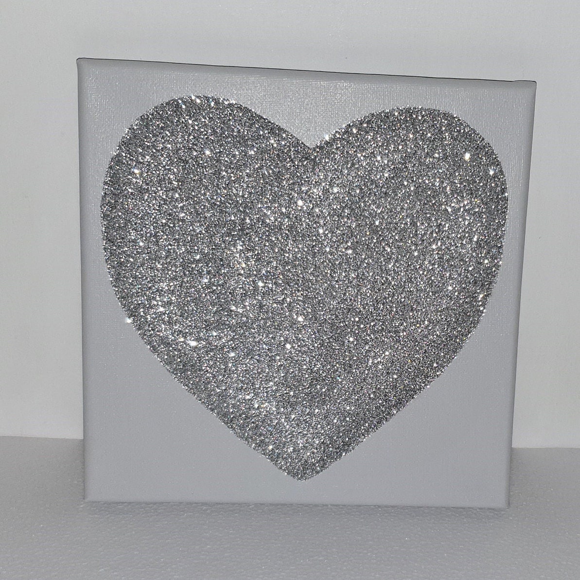 Grey & Silver Glitter Sparkly Love Heart Canvas Wall Art Picture - Etsy