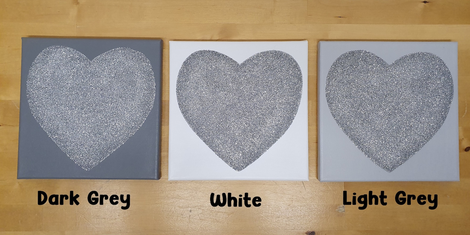 Silver Glitter Sparkly Love Heart on White / Light Grey / Dark Grey ...