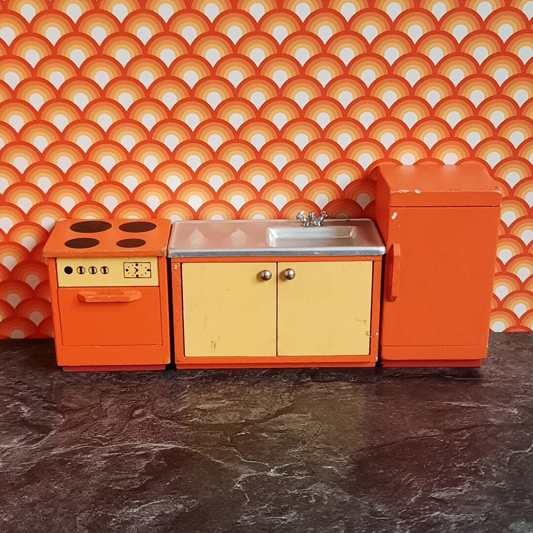Vintage Lundby Dolls House 1960s/70s Special Orange/wooden Sink Unit ...