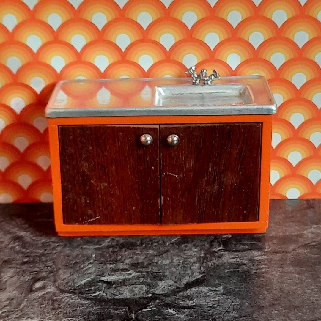 Vintage Lundby Dolls House 1960s/70s Special Orange/wooden Sink Unit ...