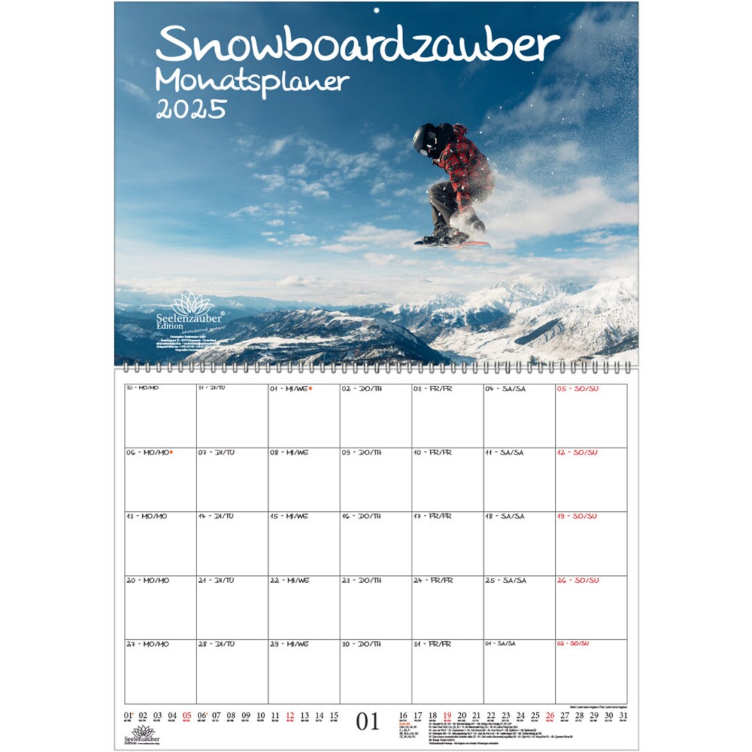 Snowboard Magic Planner DIN A2 Calendar for 2025 Mountains Snowboard ...