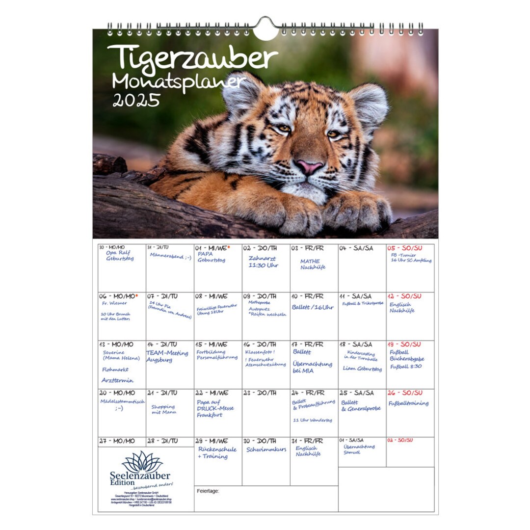 Tiger Magic Planner DIN A3 Calendar for 2025 Tiger Soul Magic - Etsy UK