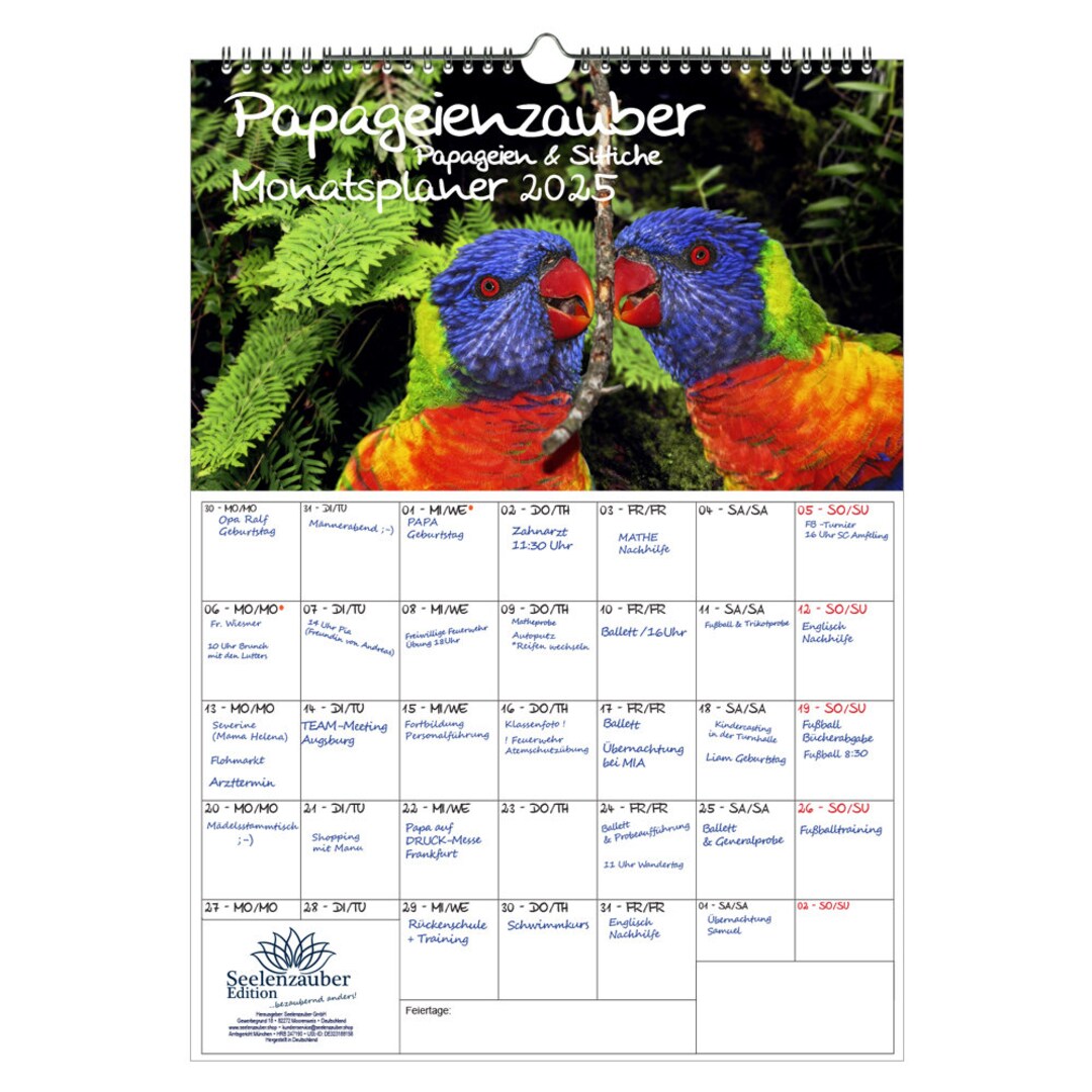 Parrot Magic Parrots and Parakeets Planner DIN A3 Calendar for 2025 ...