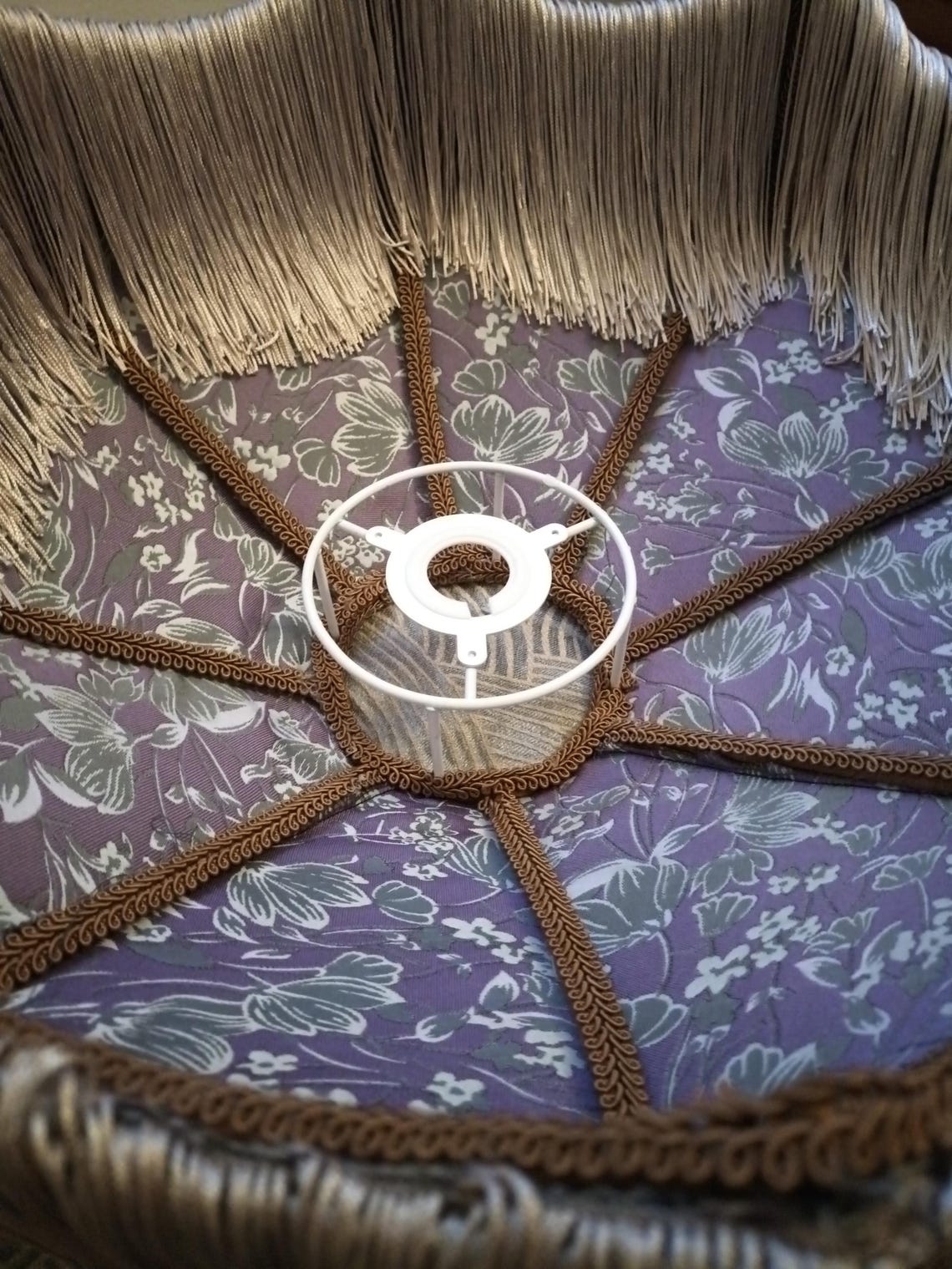Victorian Lampshade With Fringe/vintage Style/ Jacquard Purple Blossom ...
