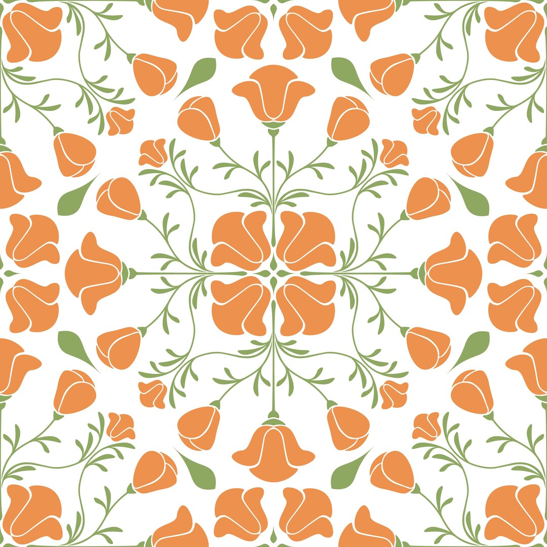 California Poppy Mandala Ceramic Tile: Art Nouveau Kitchen Backsplash ...