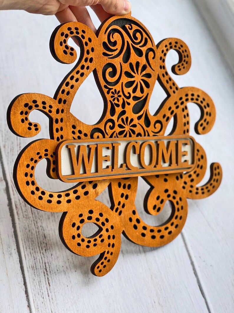 Layered Octopus Sign Svg Laser Cut File - Etsy