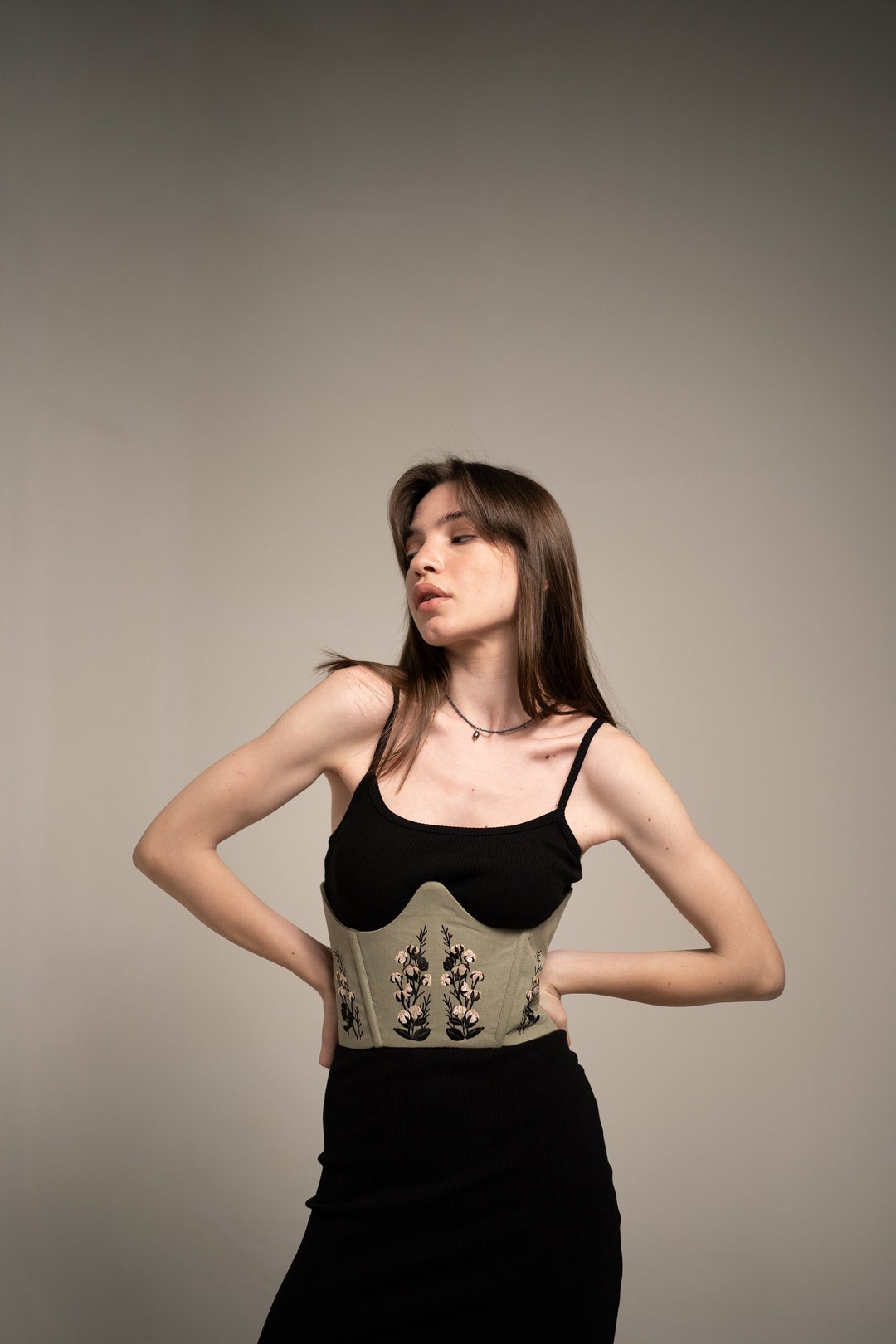 Cotton Flowers Corset Embroidered Linen Underbust Belt - Etsy