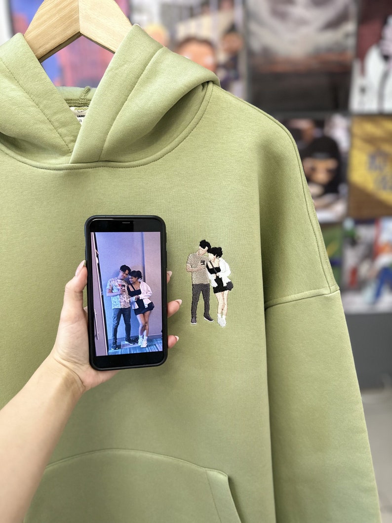 Embroidered by Couple Family Photo Portrait Hoodie Embroidery Cat Dog ...