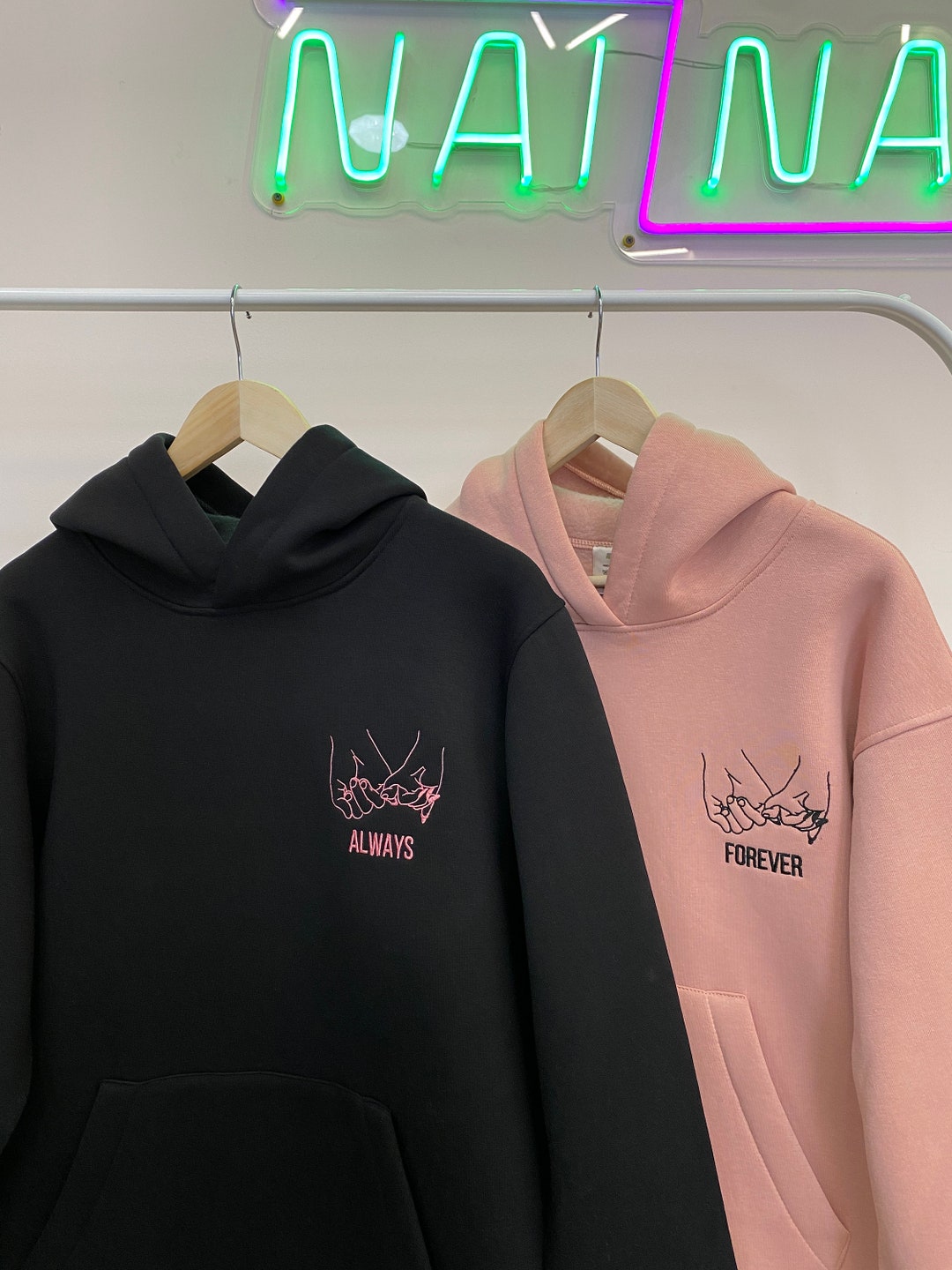 Couple Embroidered Pinky Promise Hoodies With Initials on the Sleeve ...