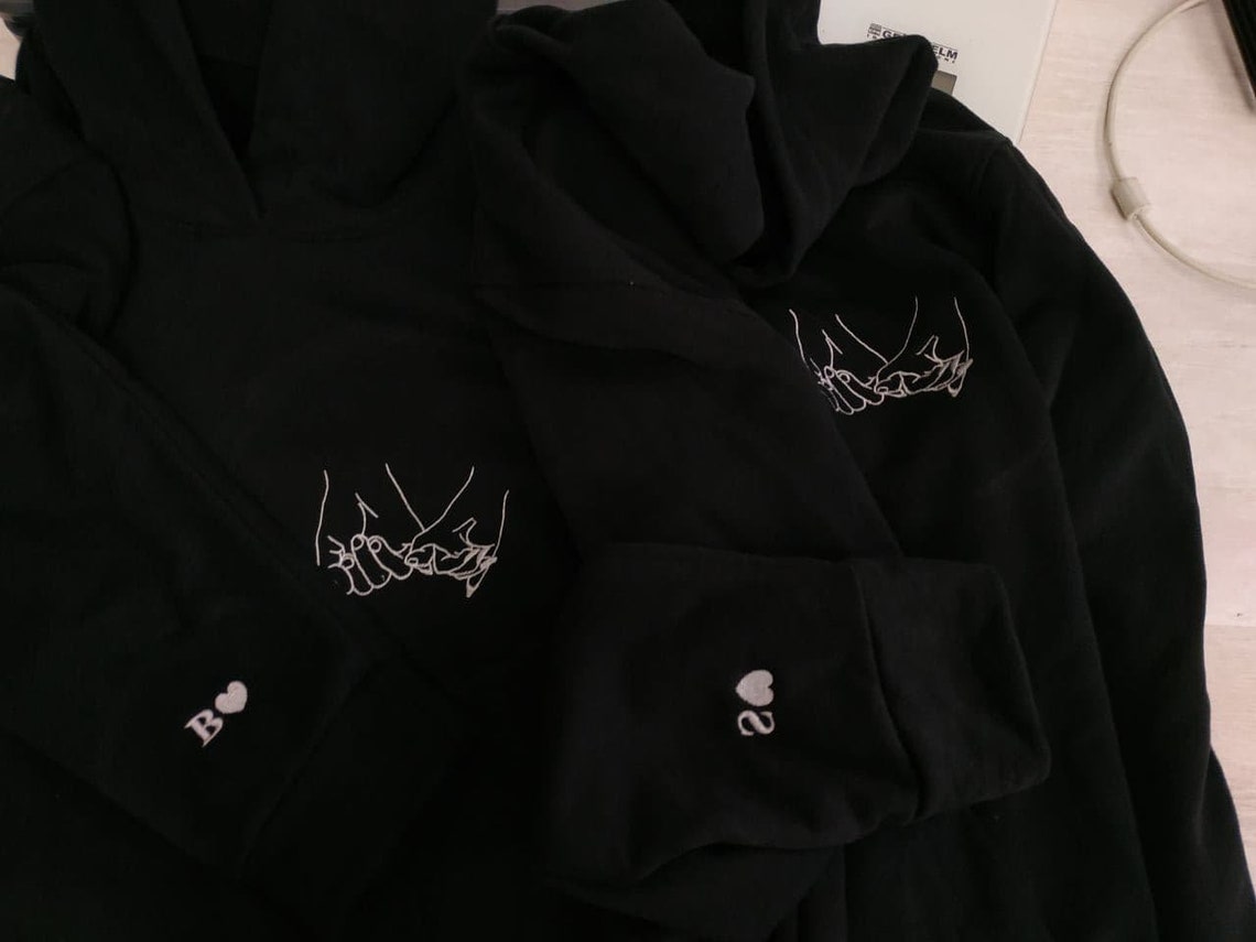 Embroidered Hoodies With Initials Hearts on the Sleeve Custom - Etsy