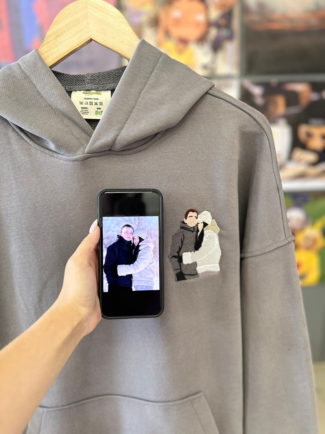 Embroidered by Couple Family Photo Portrait Hoodie Embroidery Cat Dog ...