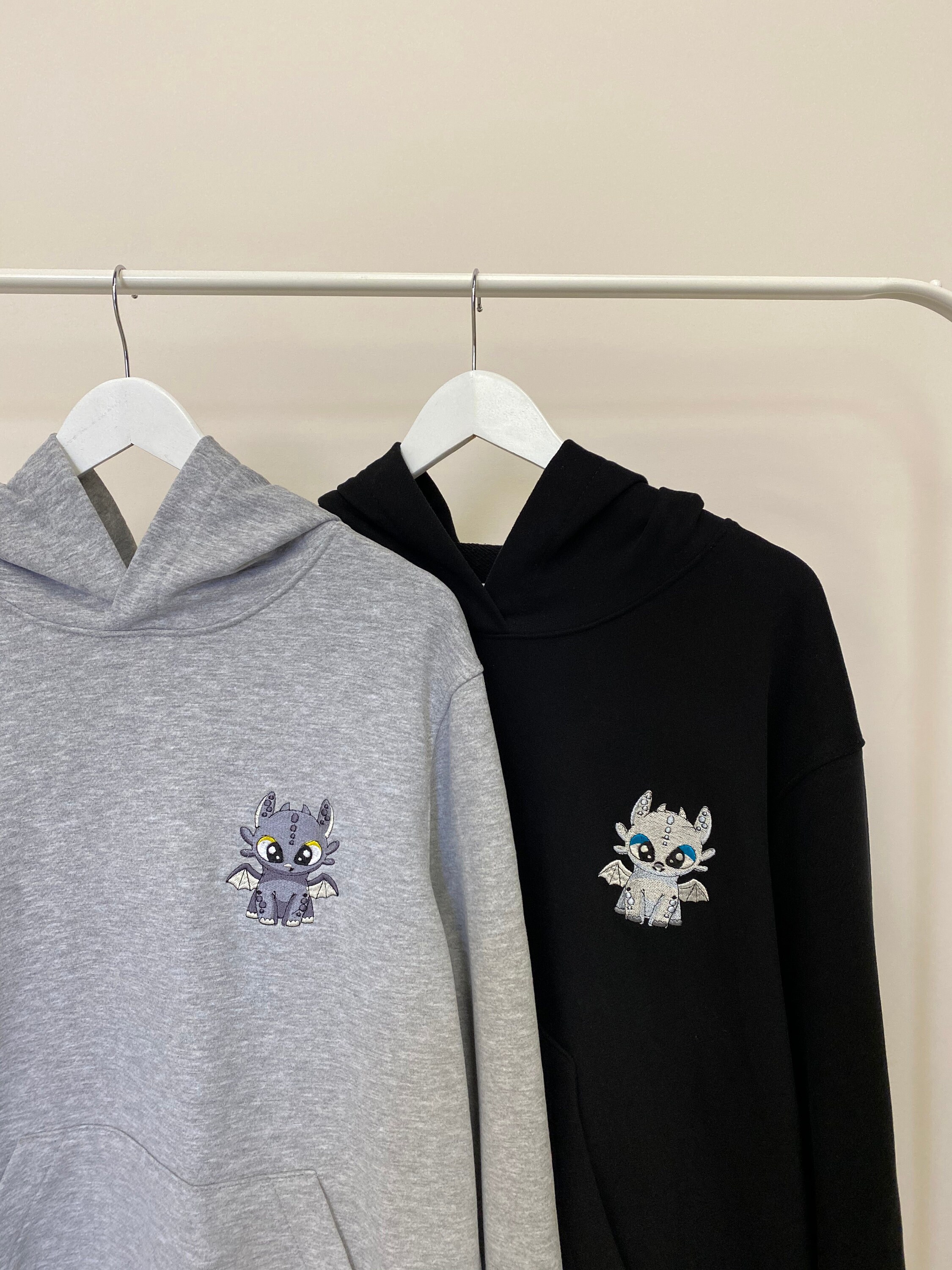 Couple Embroidered Night and Light Dragons Hoodies Matching | Etsy