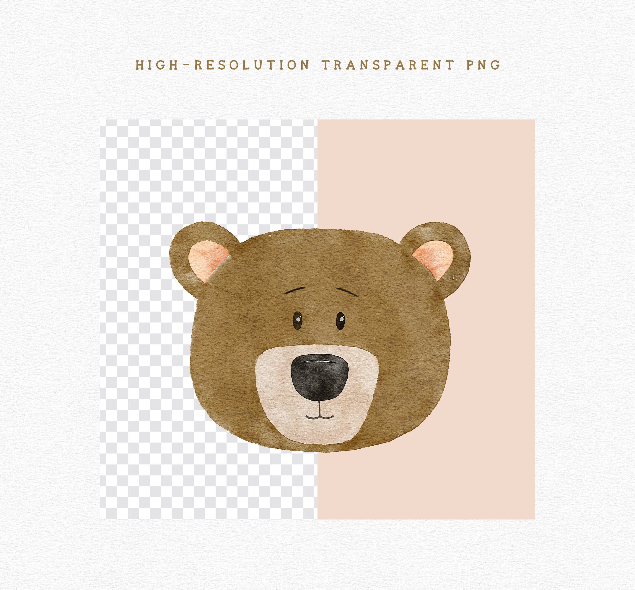 Teddy Bear Clipart, Bear Head Watercolor Clipart, Cute Animal Clipart ...