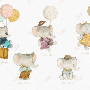 Watercolor Elephant Clipart Graphic, Cute Elephants With Balloons ...