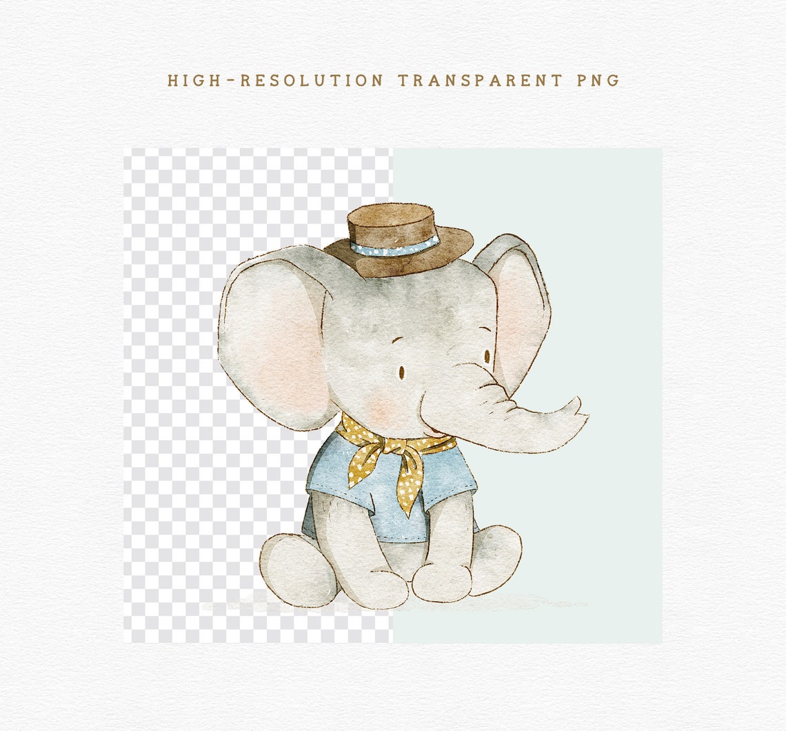 Watercolor Elephant Clipart Graphic, Cute Elephants With Balloons ...