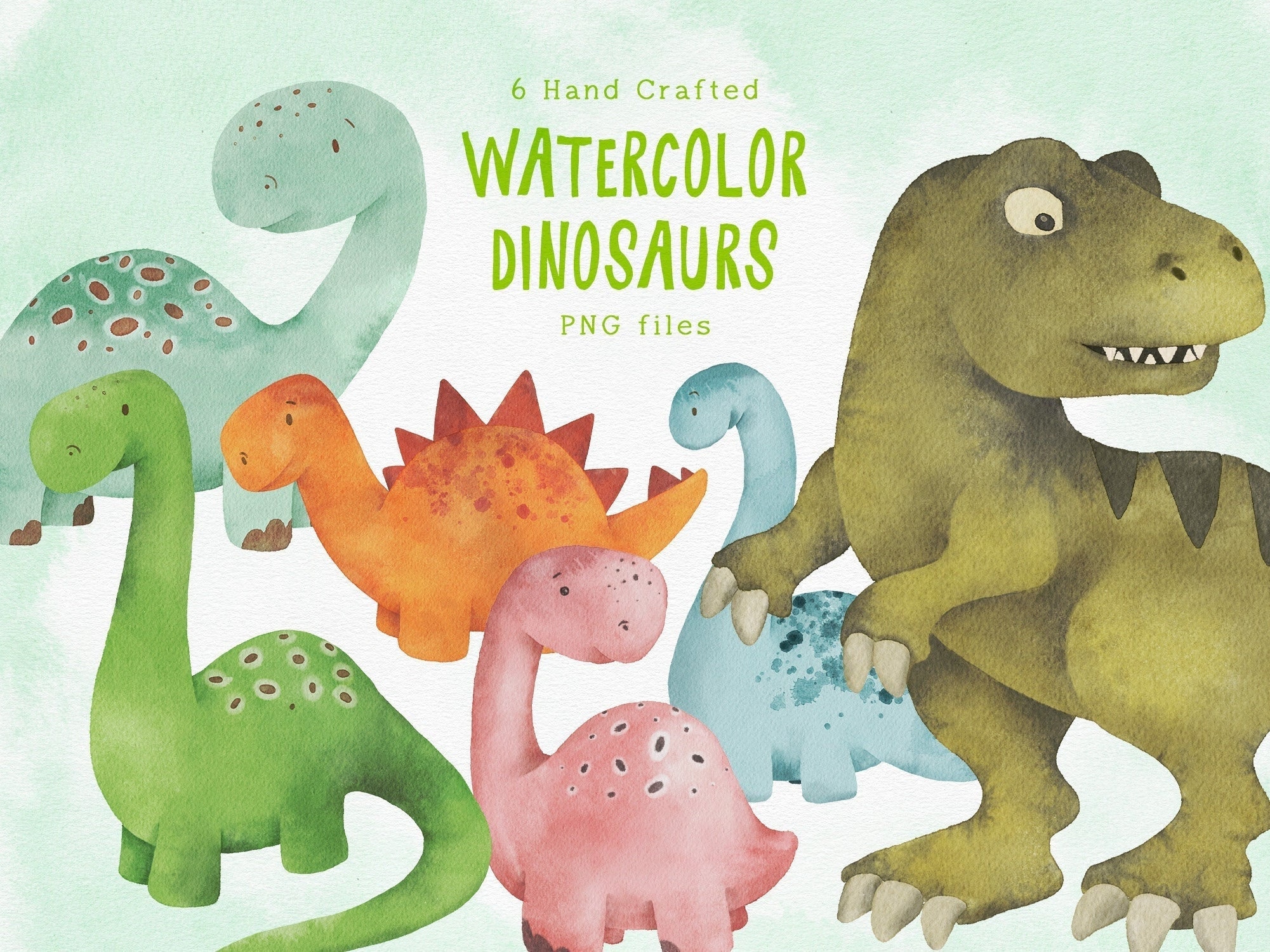 Watercolor Dinosaur Clipart, Cute Dinosaurs Illustration, Baby Dinosaur ...