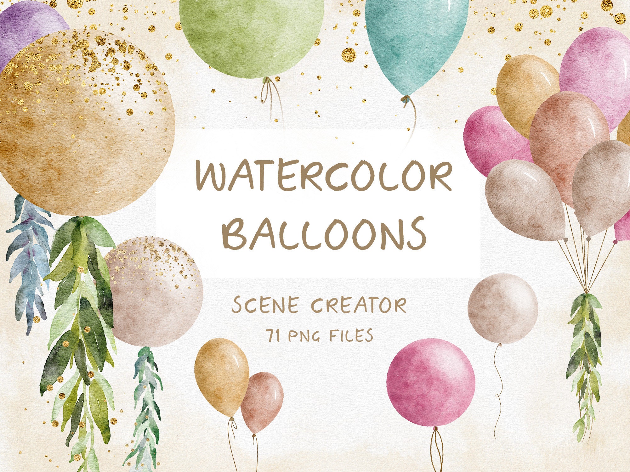 Balloon Clipart Watercolor Clipart Balloons Clip Art Vines - Etsy