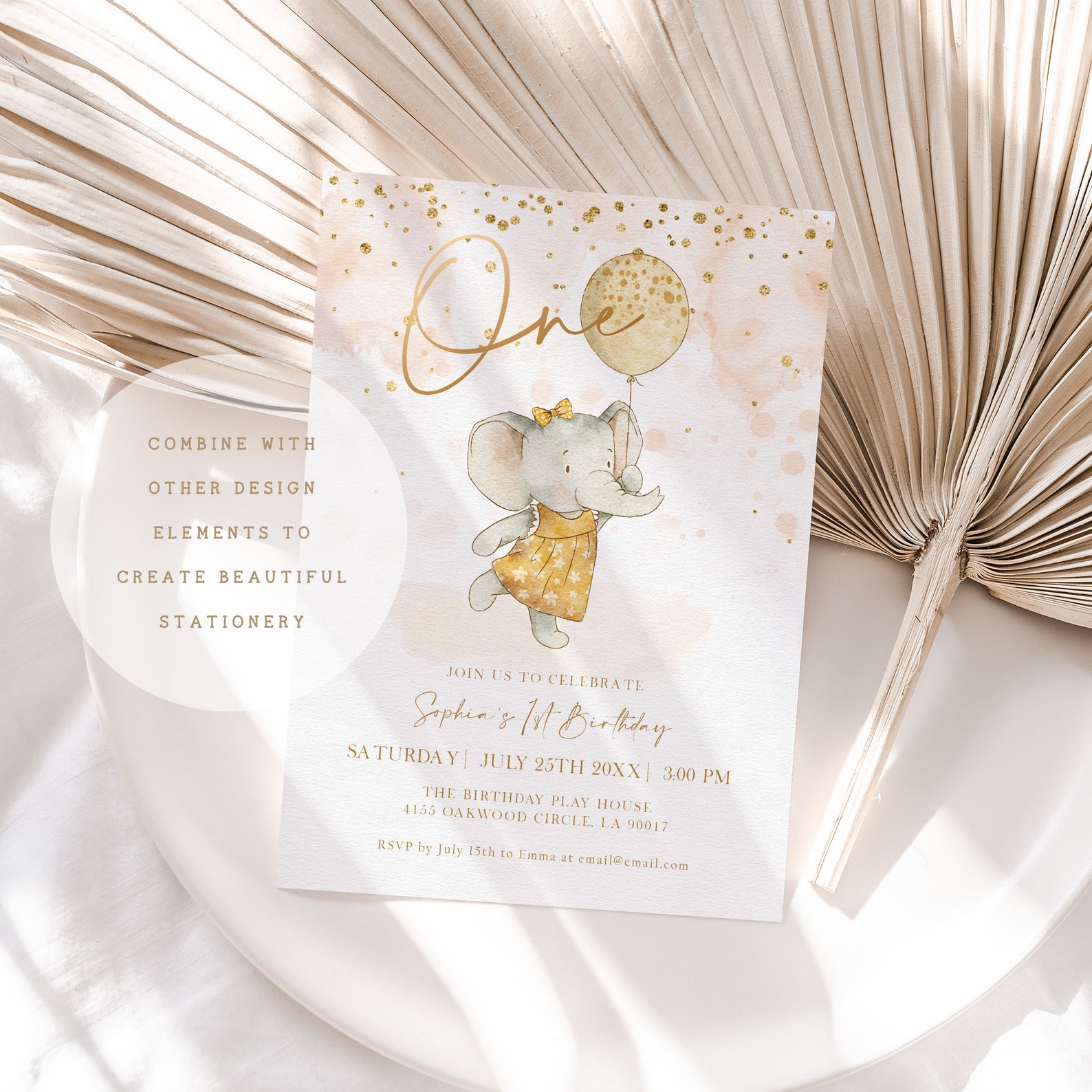 Watercolor Elephant Clipart Graphic, Cute Elephants With Balloons ...