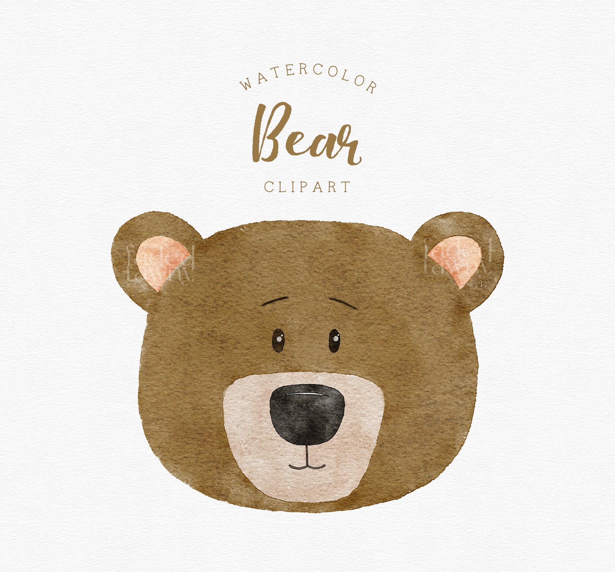 Teddy Bear Clipart, Bear Head Watercolor Clipart, Cute Animal Clipart ...
