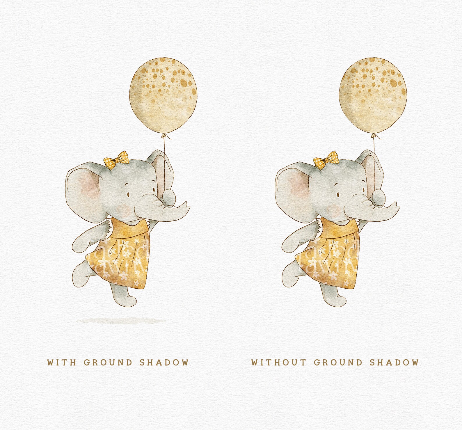 Watercolor Elephant Clipart Graphic, Cute Elephants With Balloons ...