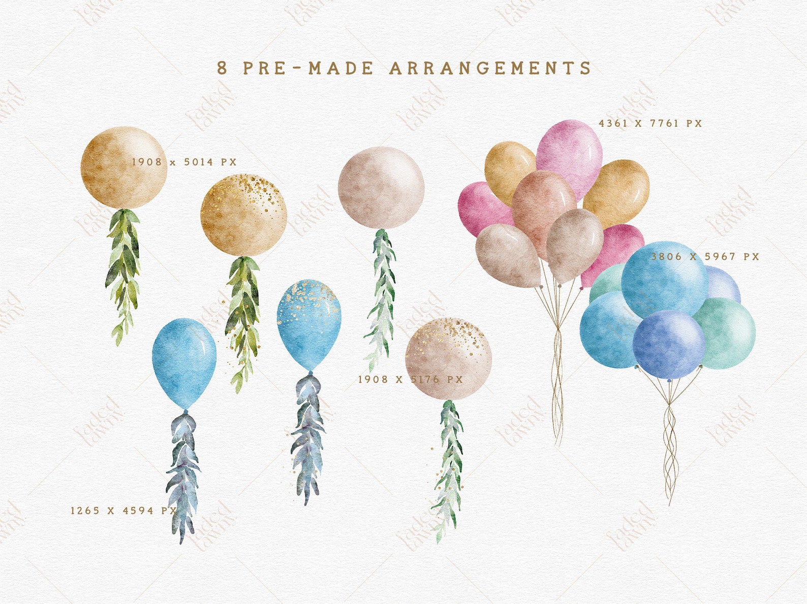 Balloon Clipart Watercolor Clipart Balloons Clip Art Vines - Etsy
