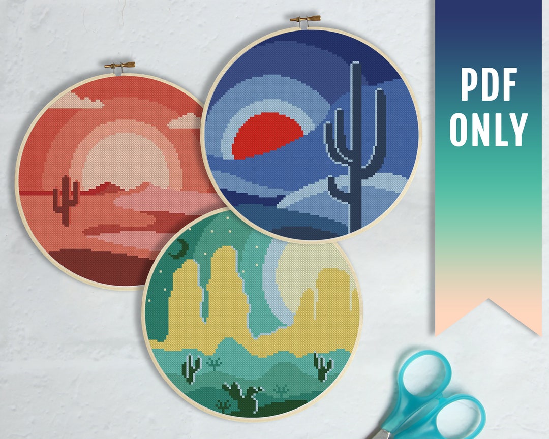 Desert Cross Stitch Patterns Bundle of 3, Cross Stitch Pattern Modern ...
