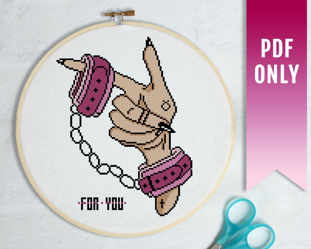 Valentine's Day Cross Stitch Pattern Pink Handcuffs Cross - Etsy