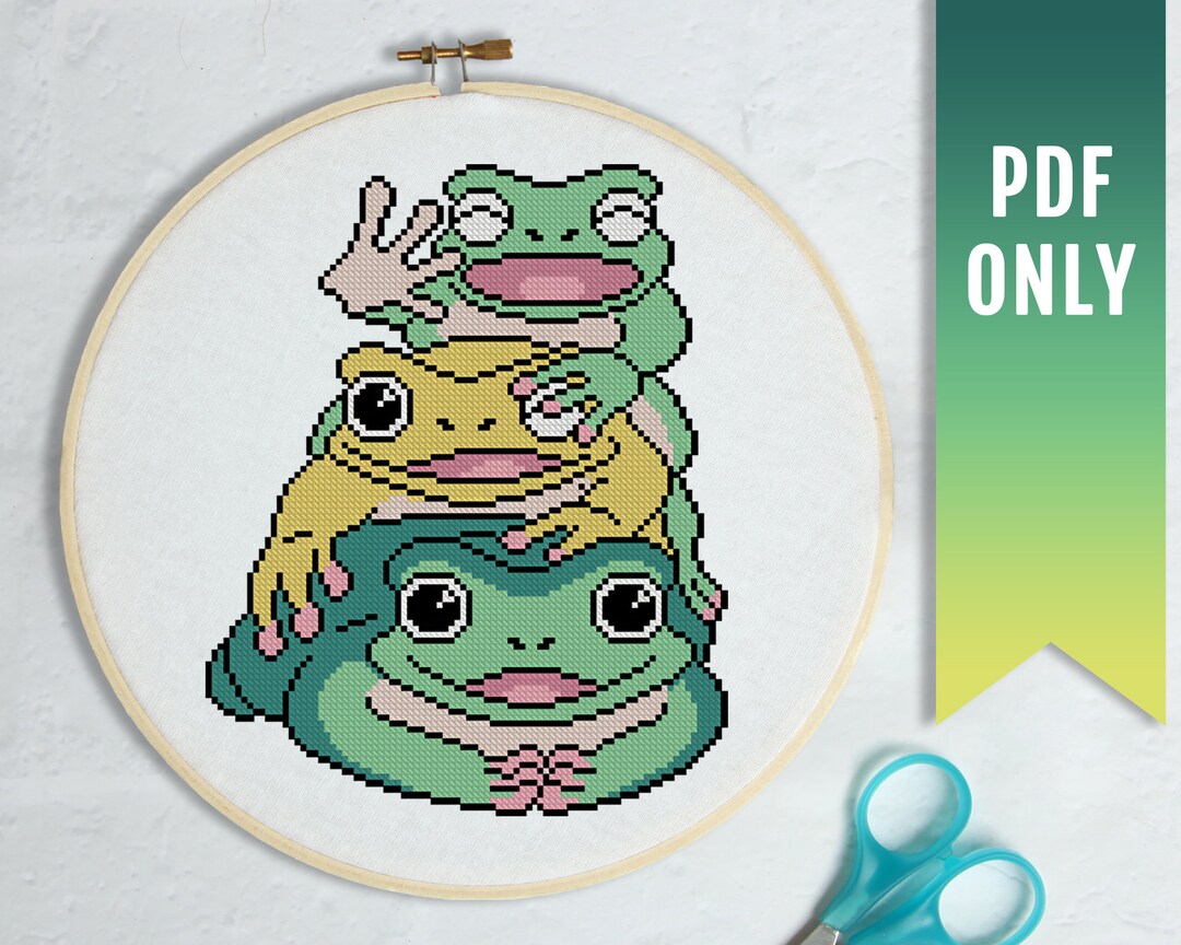 Funny Frogs Cross Stitch Pattern, Modern Cross Stitch PDF Pattern, Cute ...