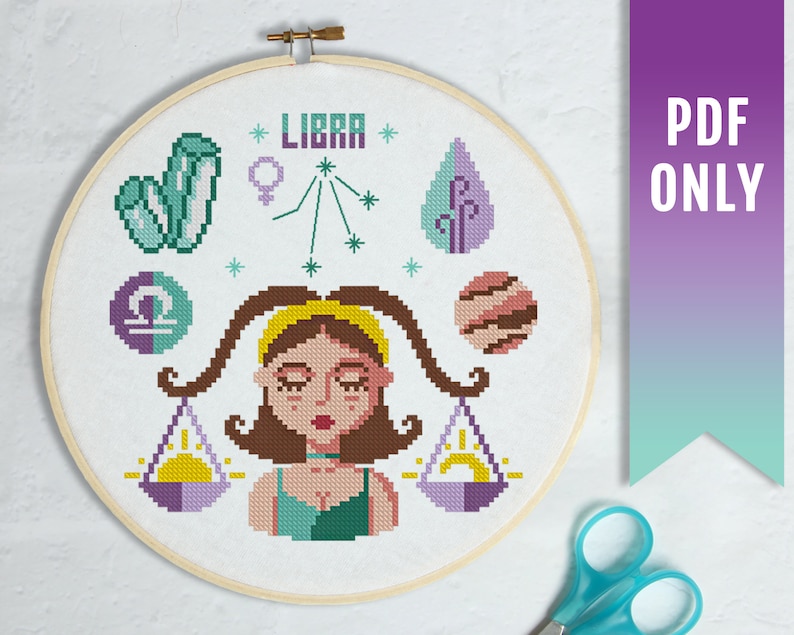 Libra Zodiac Sign Cross Stitch Pattern to Download Zodiac - Etsy