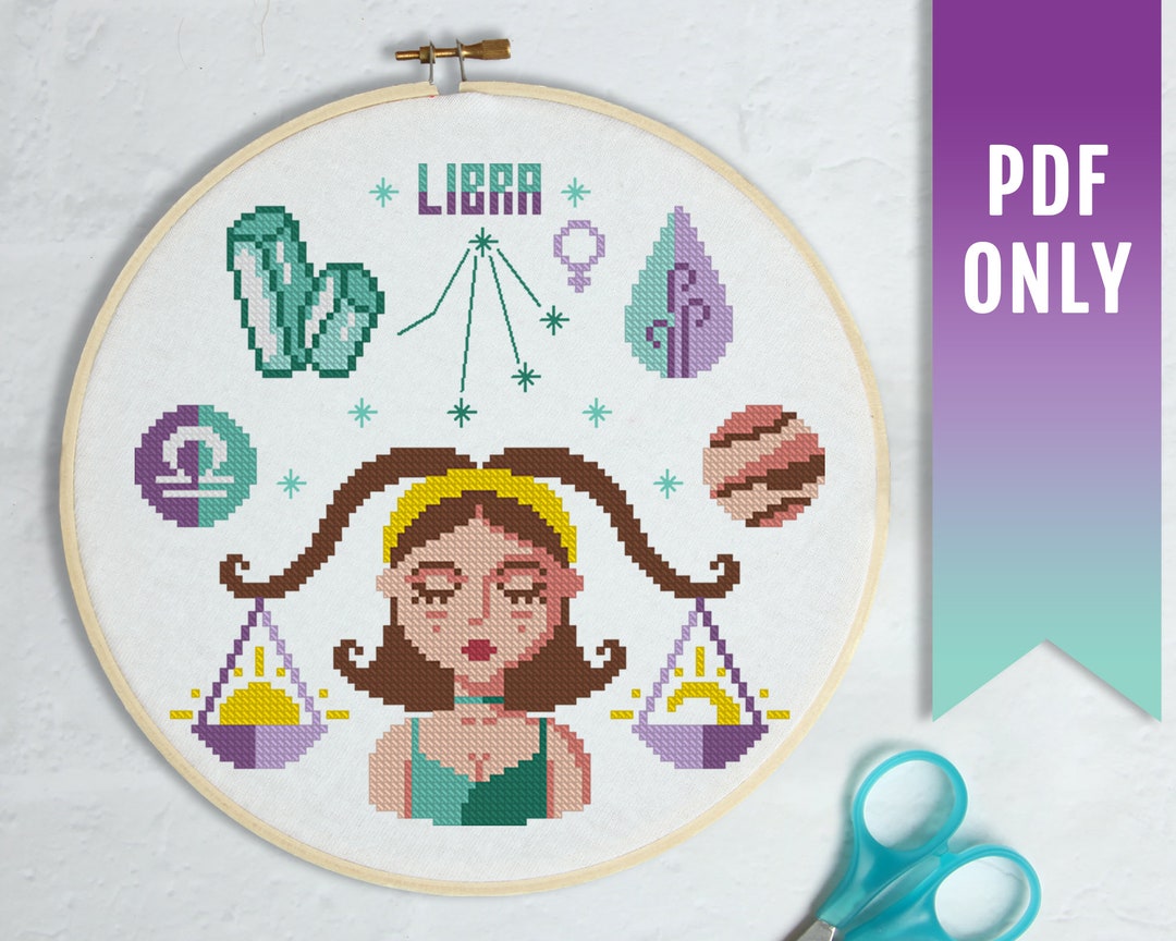 Libra Zodiac Sign Cross Stitch Pattern to Download, Zodiac Sign Cross ...