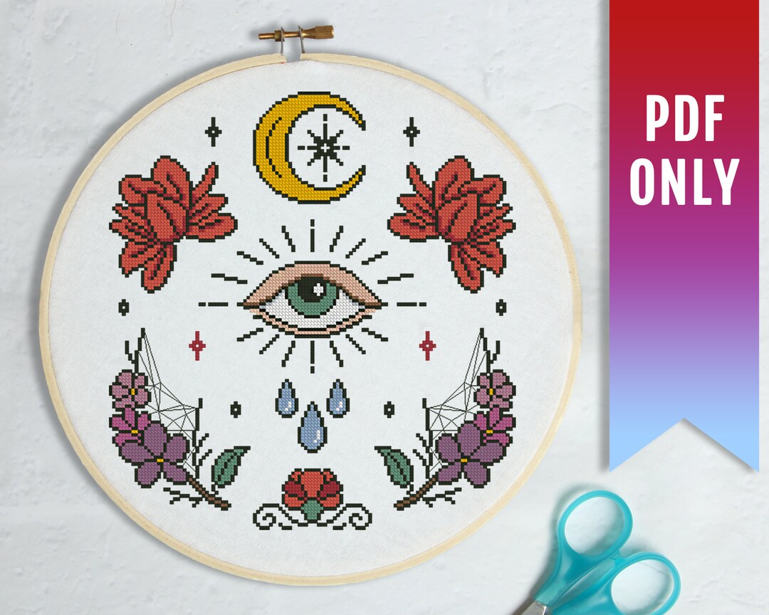Evil Eye Cross Stitch Pattern, Witchy Cross Stitch Pattern, Modern ...