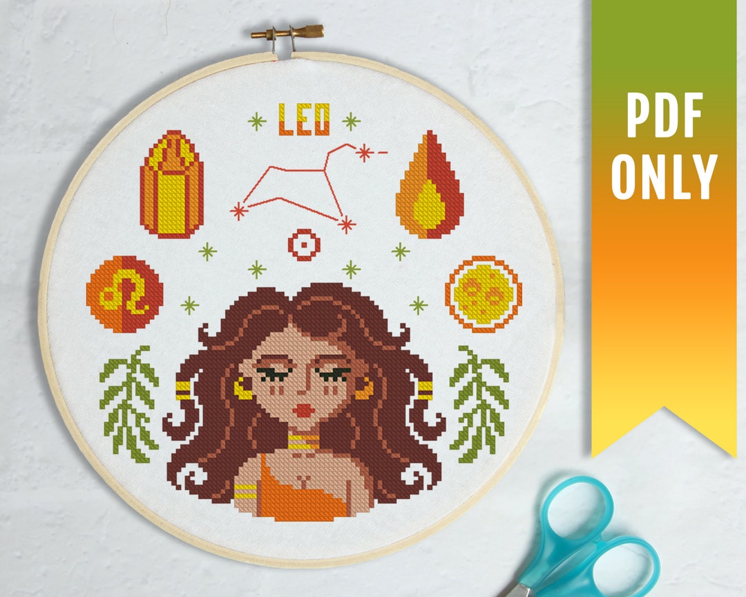 Leo Zodiac Sign Cross Stitch Pattern to Download, Zodiac Sign Cross ...