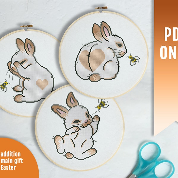 Rabbit Cross Stitch - Etsy