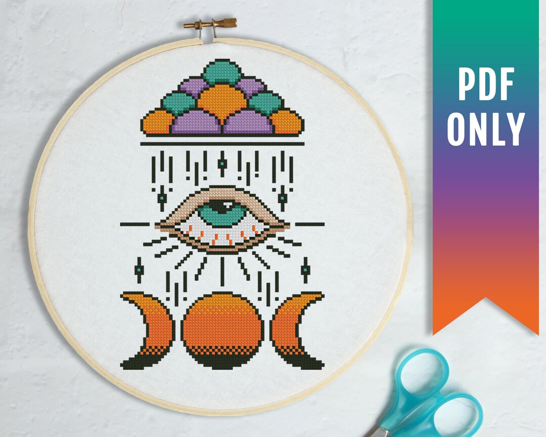 Eye Cross Stitch Pattern, Modern Cross Stitch PDF Pattern, Occult Cross ...