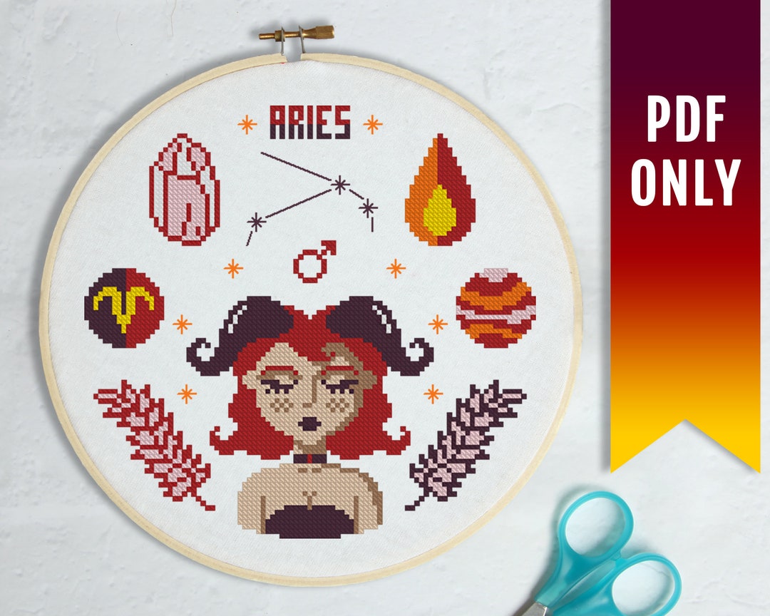 Aries Zodiac Sign Cross Stitch Pattern to Download, Cross Stitch ...