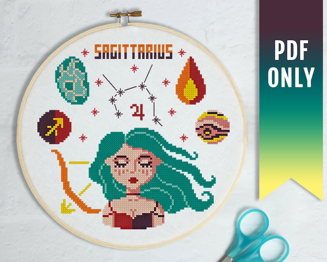 Sagittarius Zodiac Sign Cross Stitch Pattern to Download, Zodiac Sign ...