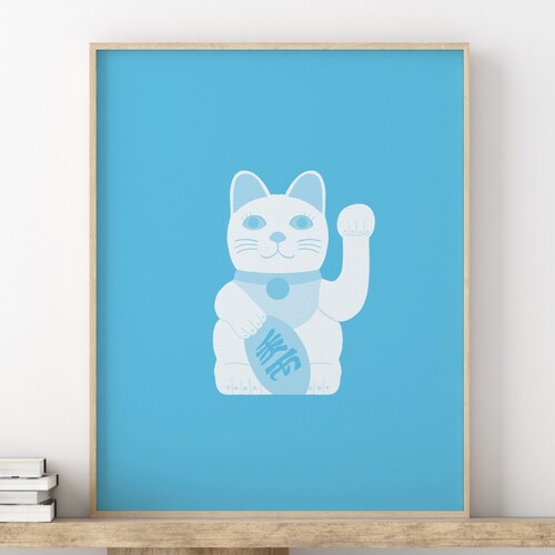 Lucky Cat Print Maneki Neko Wall Art Quirky Illustration - Etsy