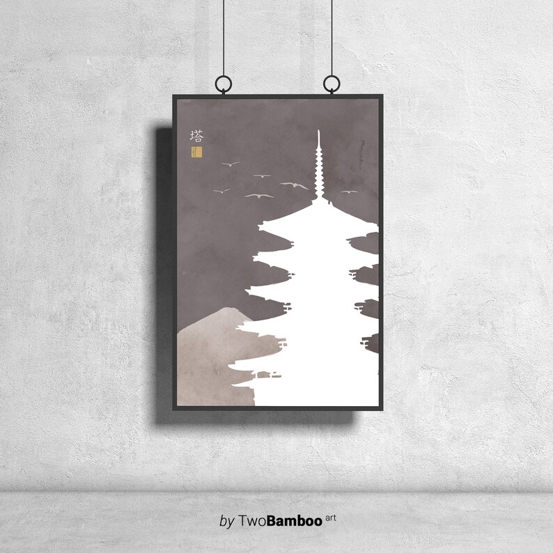 Pagoda Print, Japanese Pagoda Art, Japan Wall Decor, Chureito Pagoda ...