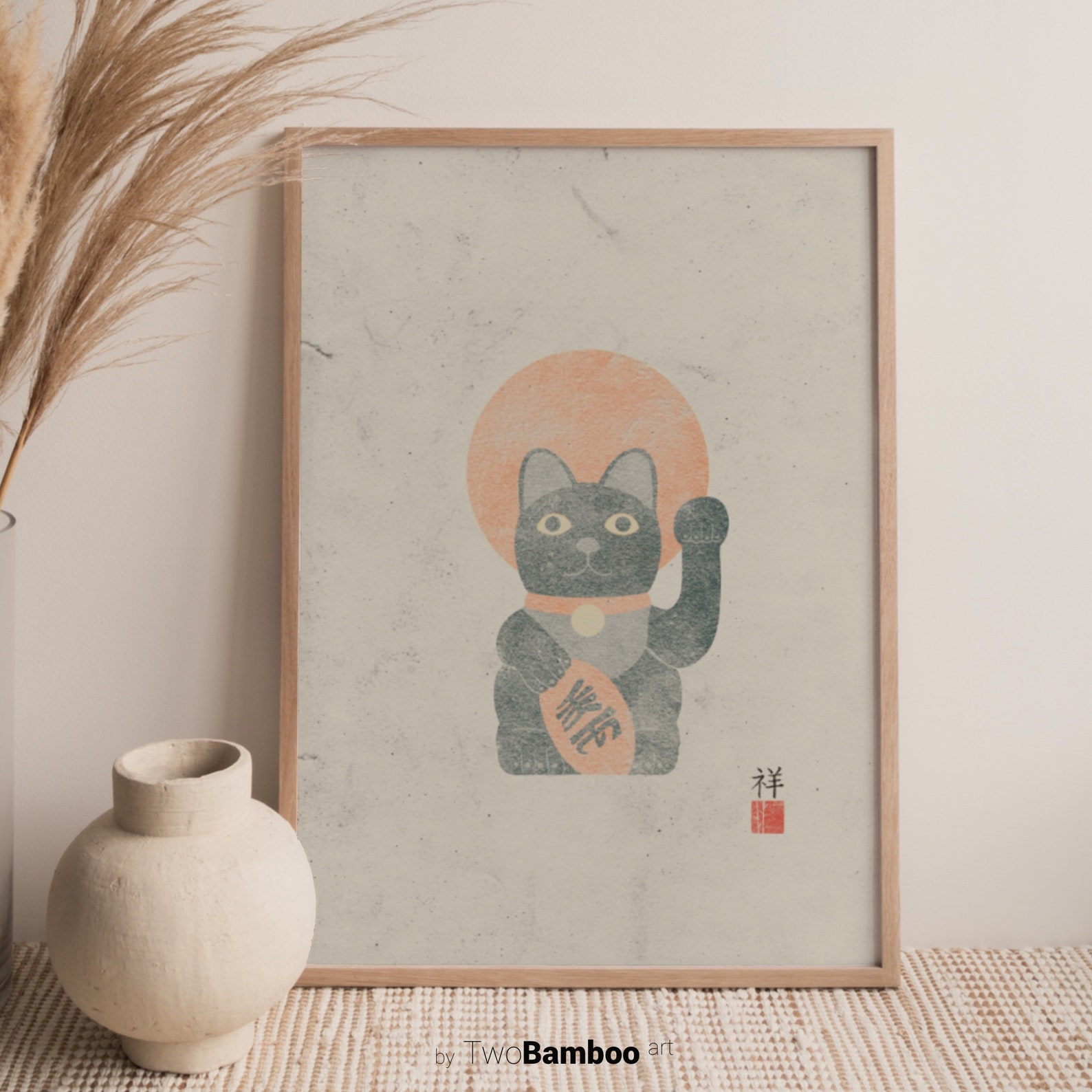 Maneki Neko Print, Lucky Cat Print, Vintage Art Decor, Printable Wall ...