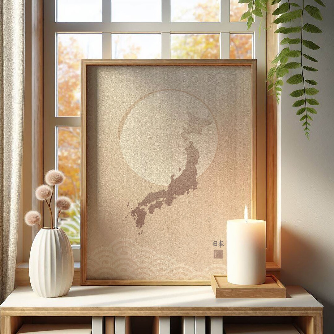 Digital Download Boho Decor, Japanese Map With Seigaiha Texture ...